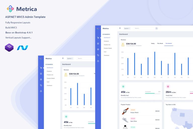 Metrica - ASPNET MVC Admin & Dashboard Template- Download for Wordpress