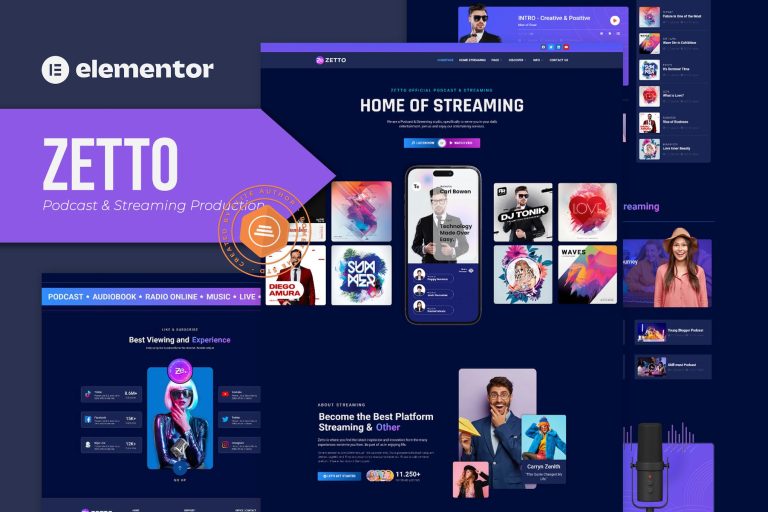 Zetto- Podcast and Streaming Production Elementor Template Kit