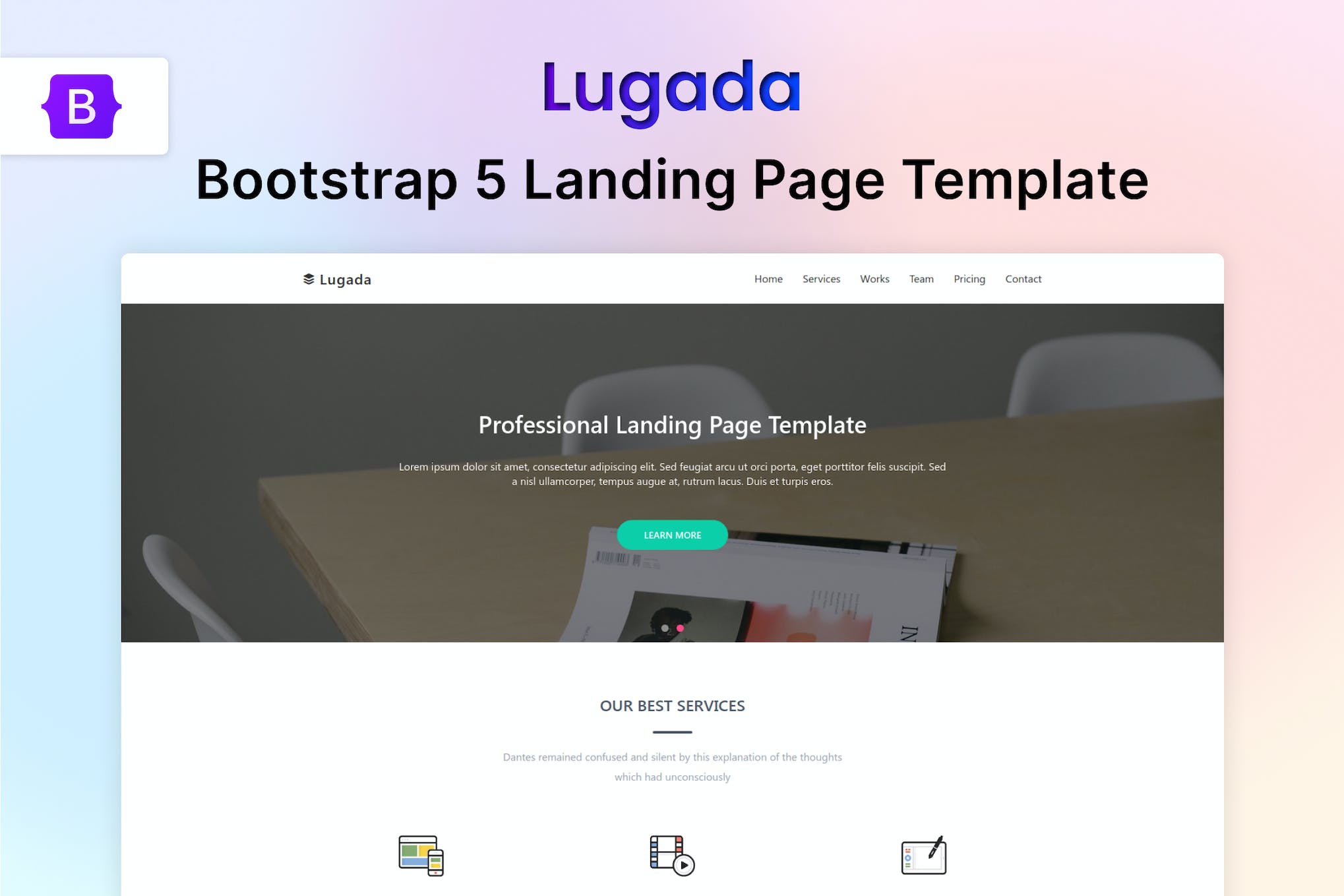Bootstrap Landing Page Template -Lugada- Download for Wordpress