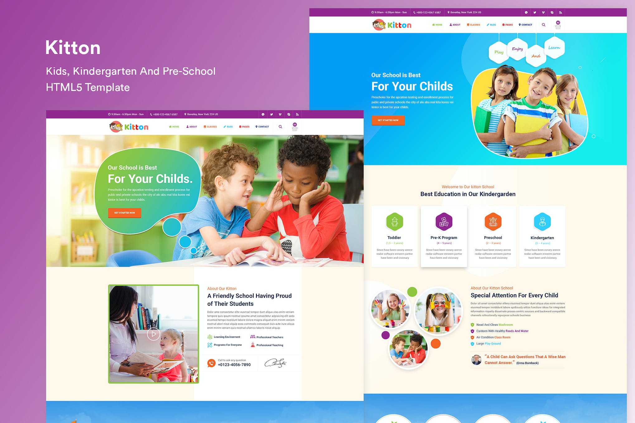 Kids Kindergarten And Pre-School HTML Template- Download for Wordpress