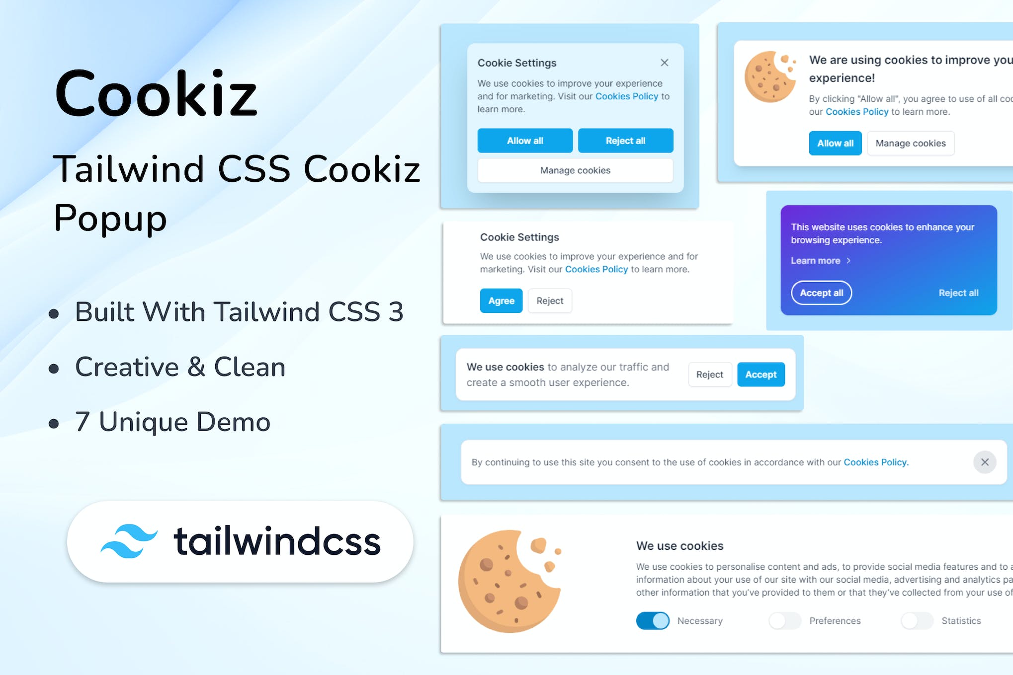 Tailwind CSS Cookie Popup - Cookiz