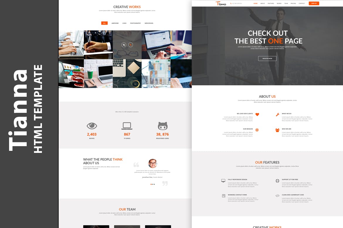 Tianna - One Page HTML Template- Download for Wordpress