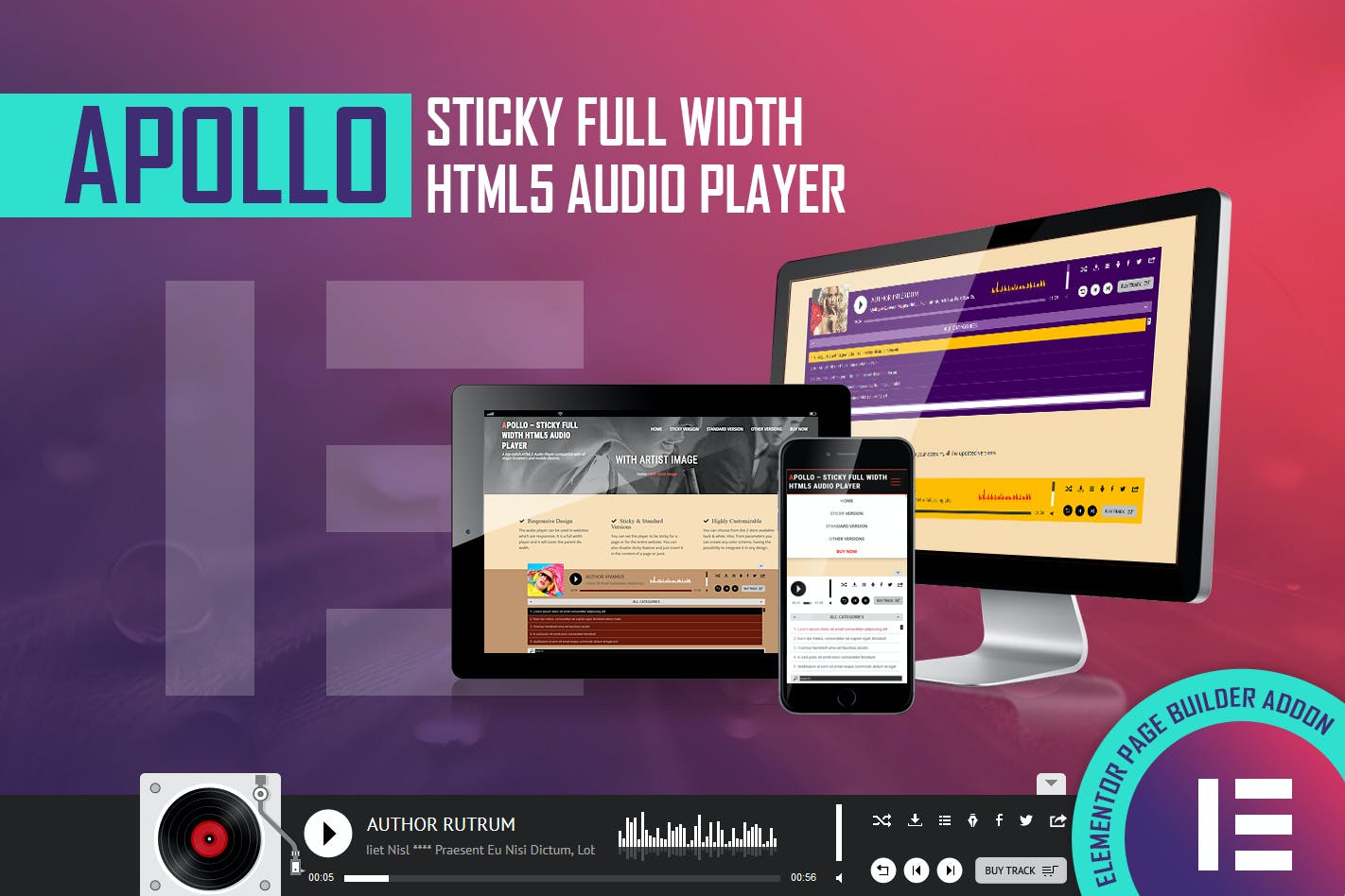 Apollo - HTML Audio Player - Elementor Widget 2.2