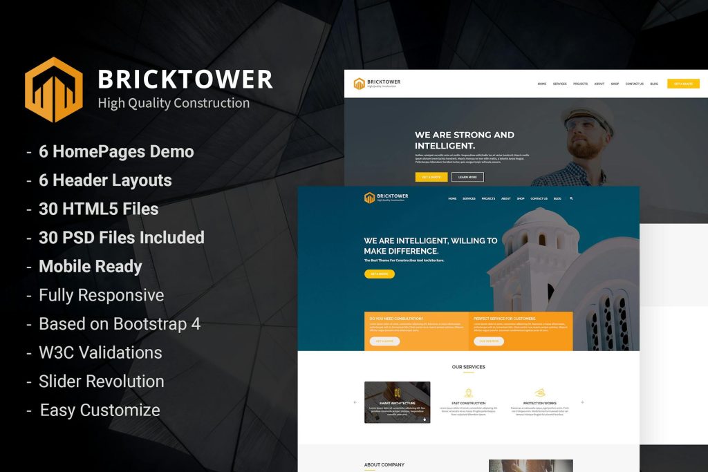 Bricktower - Construction Company HTML5 Template- Download for Wordpress