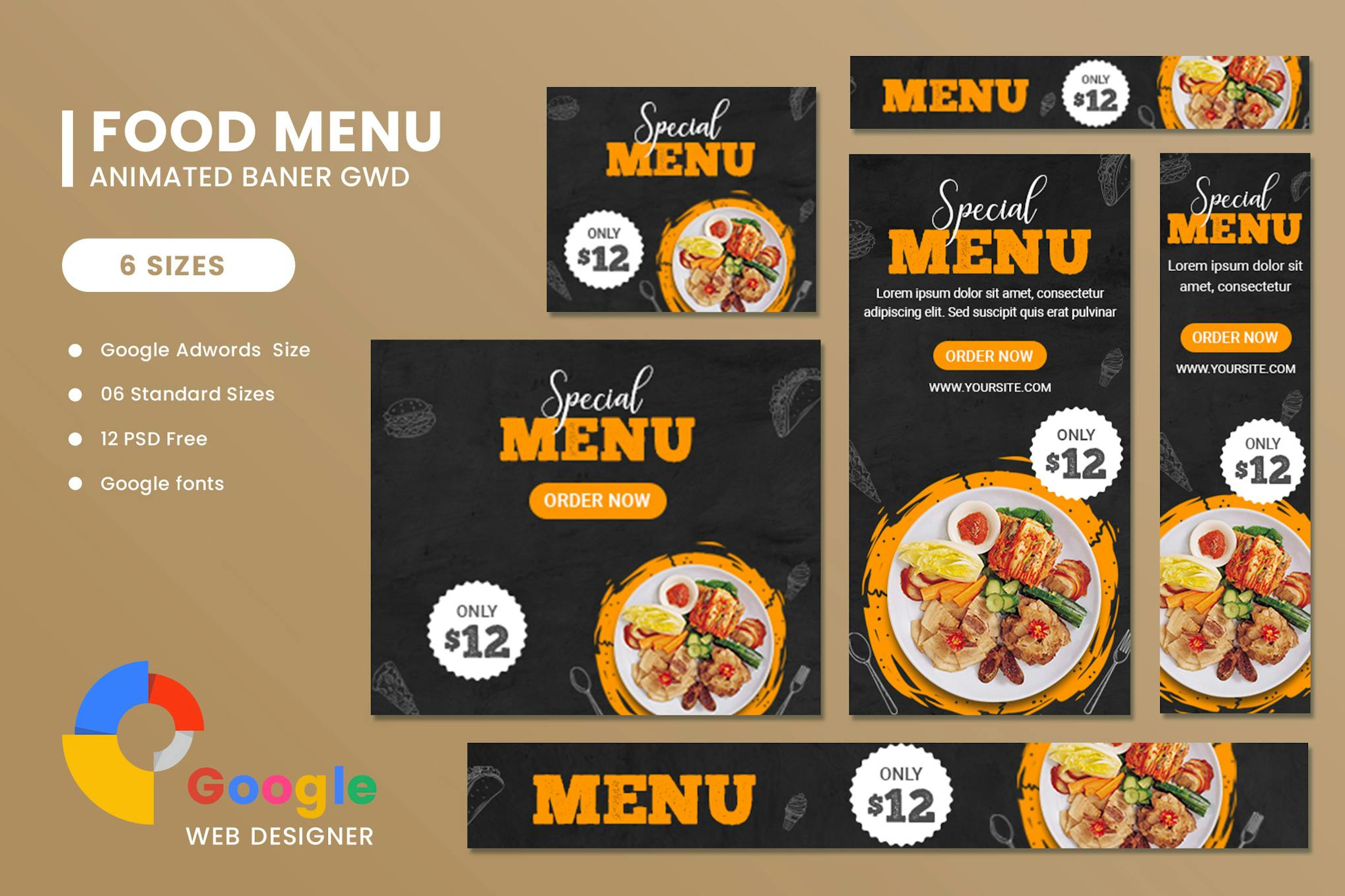 Food Menu Google Adwords HTML Banner Ads GWD