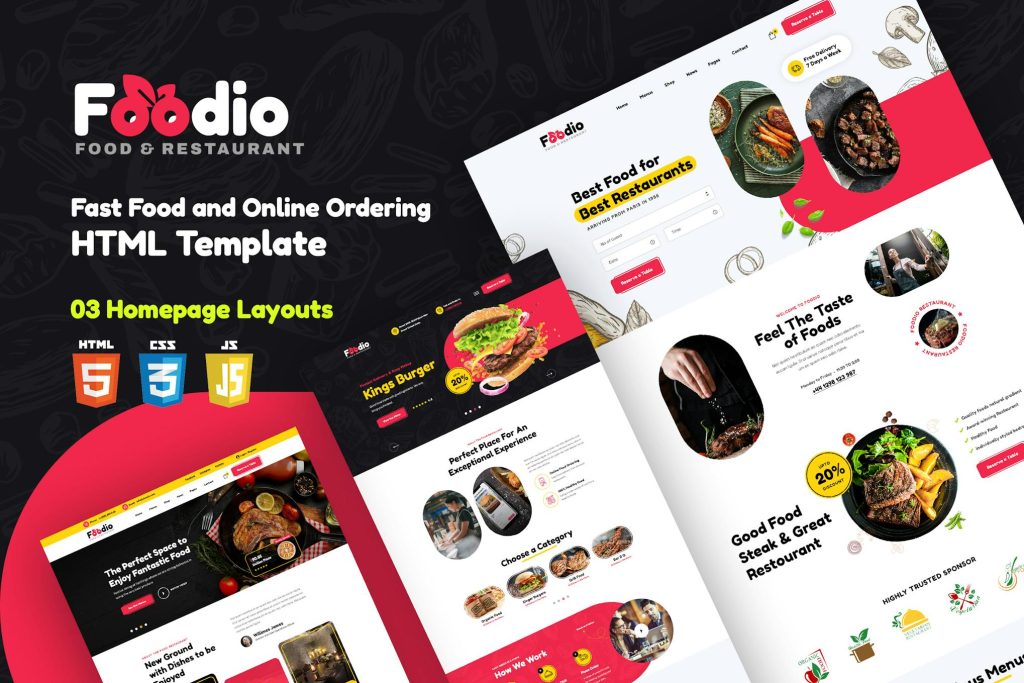 Foodio - Fast Food & Restaurant HTML Template- Download for Wordpress