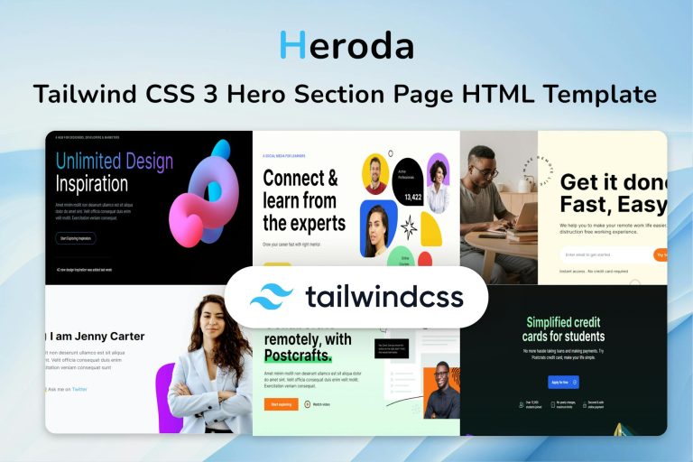 Tailwind CSS Hero Section HTML Template- Heroda
