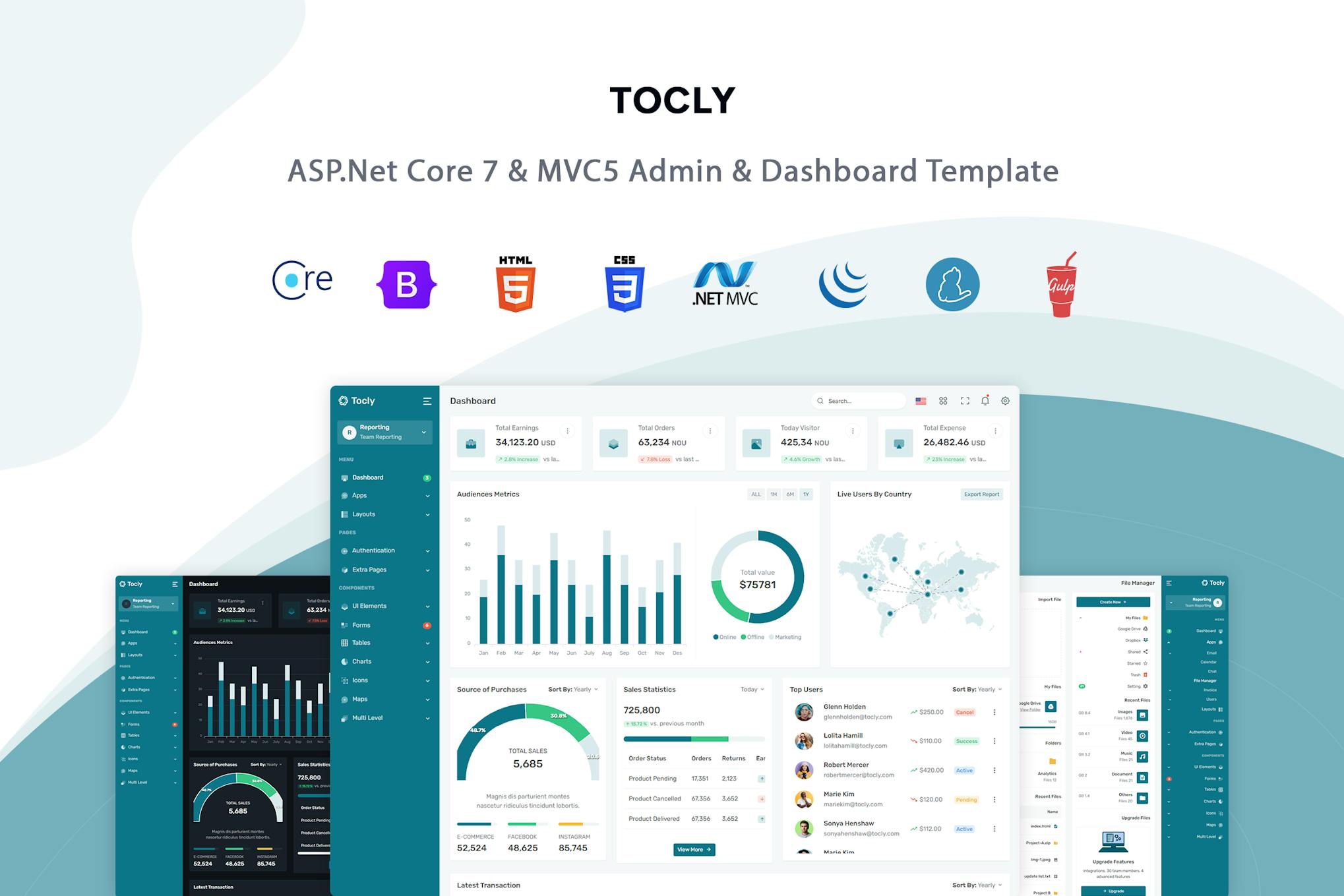 Tocly- ASP.Net and MVC5 Admin and Dashboard Template