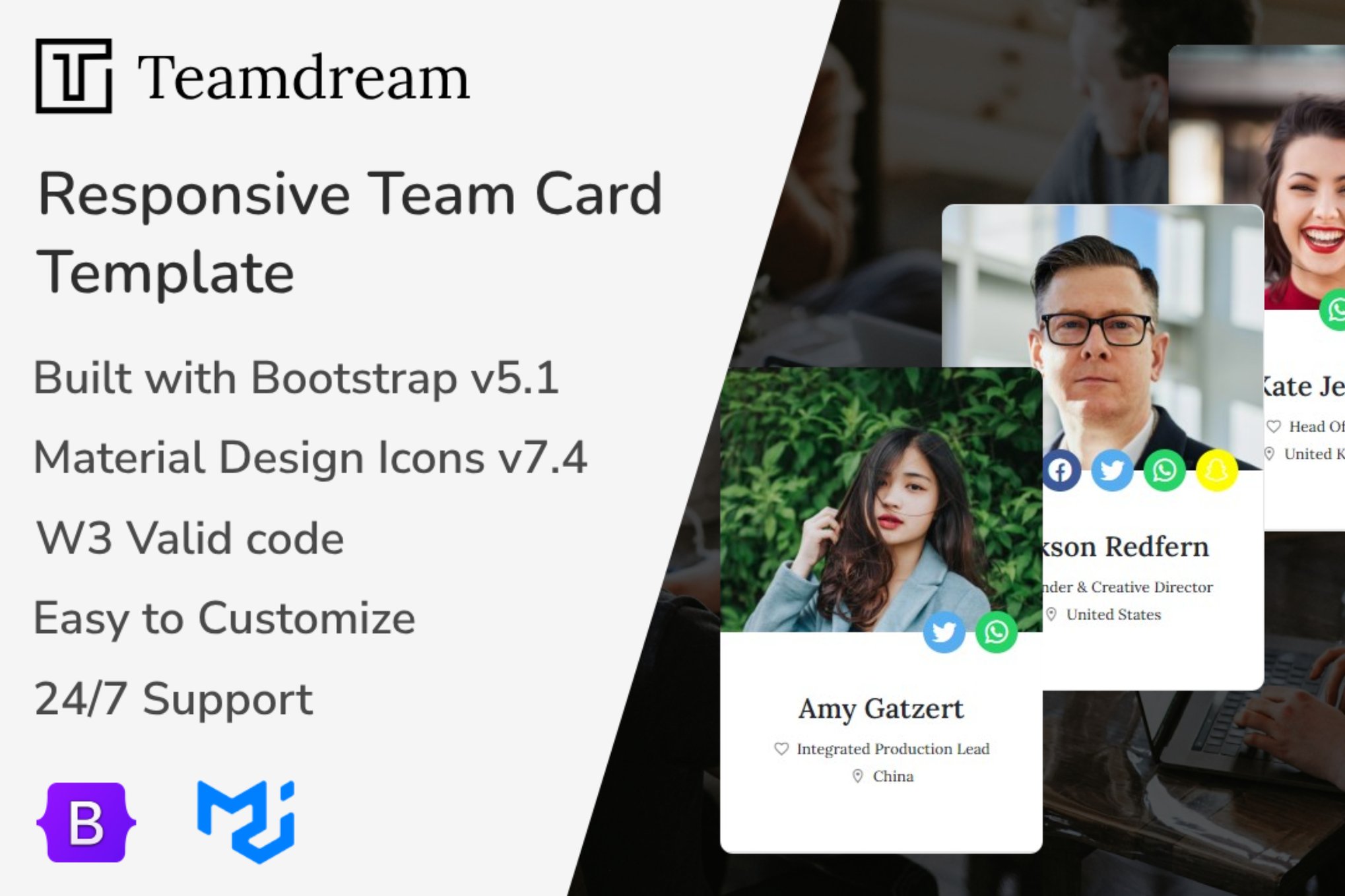 Teamdream - Responsive Team Card Bootstrap