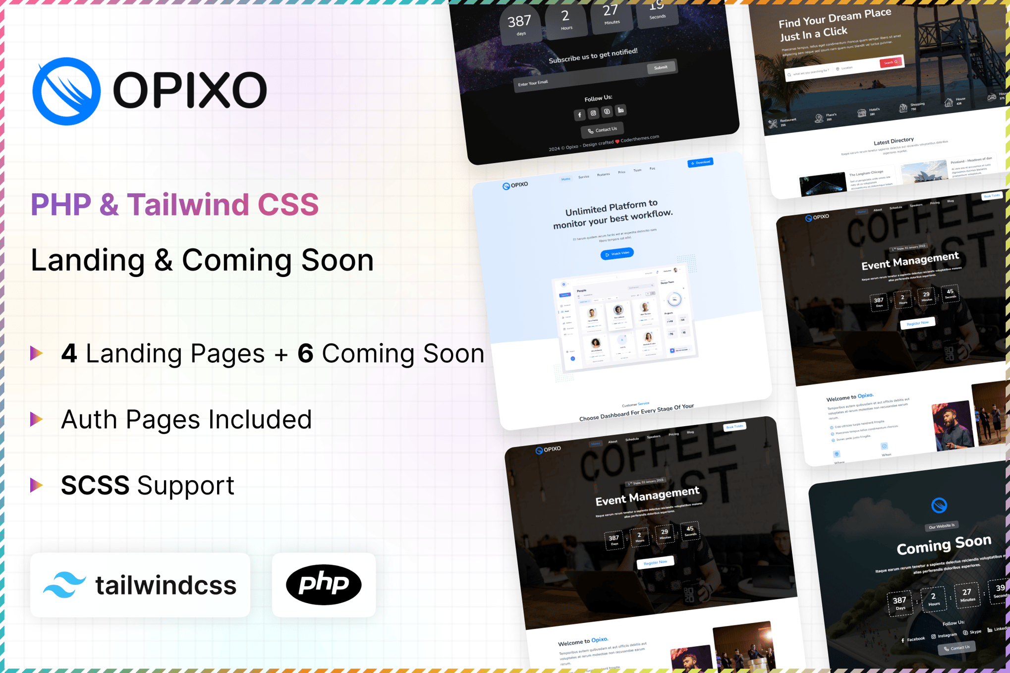 Opixo - PHP Tailwind CSS Landing & Coming Soon