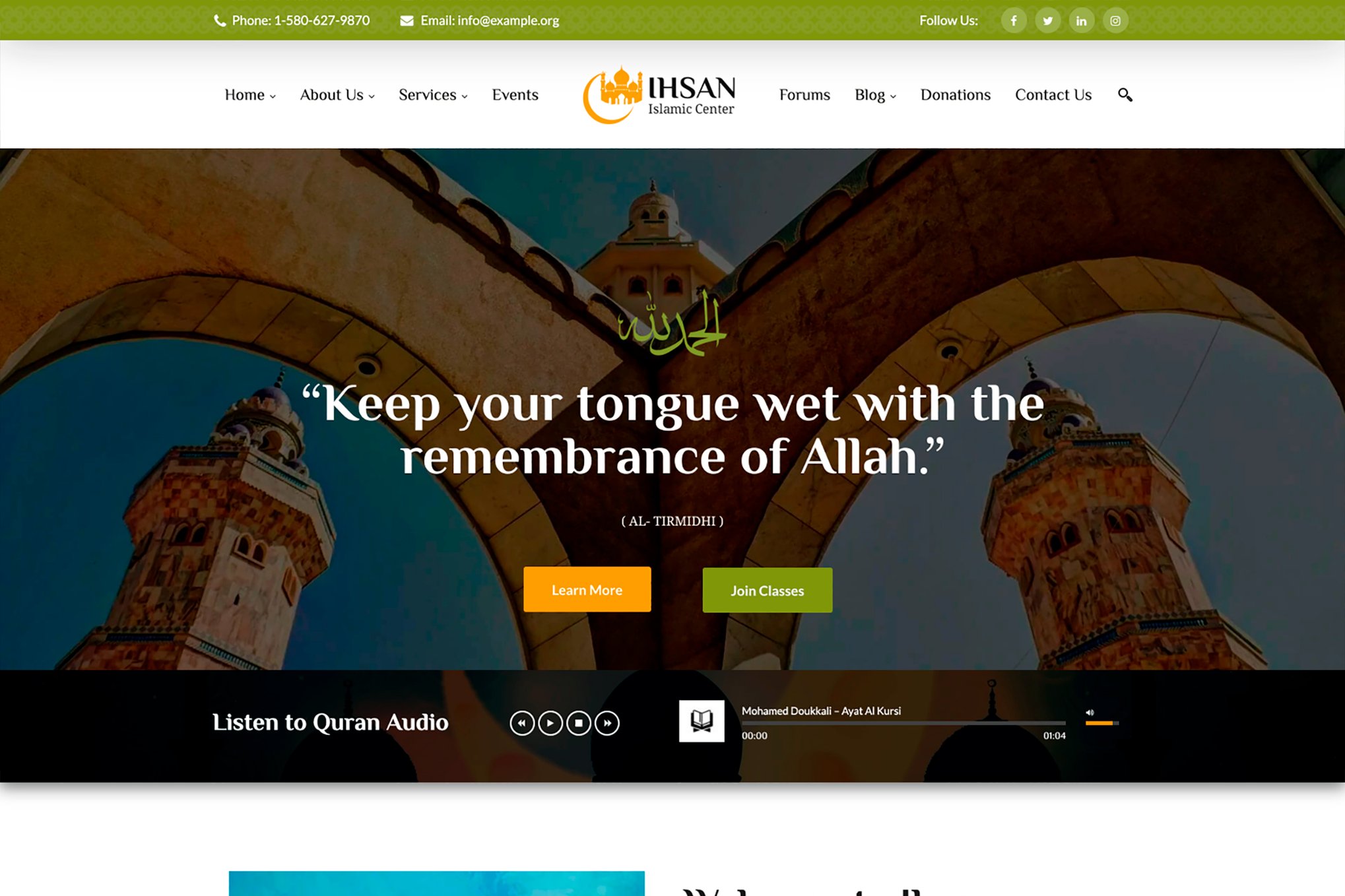 Ihsan - Islamic Prayer Center WordPress Theme