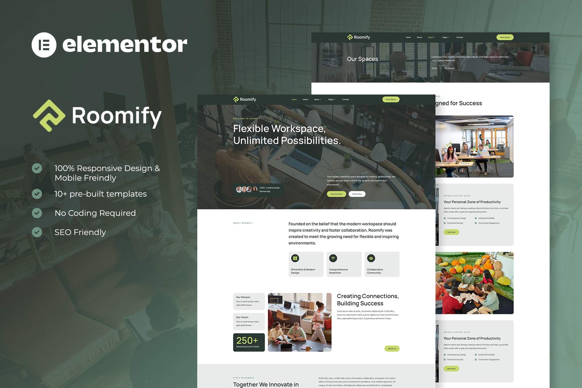Roomify- Coworking Creative Space Elementor Template Kit