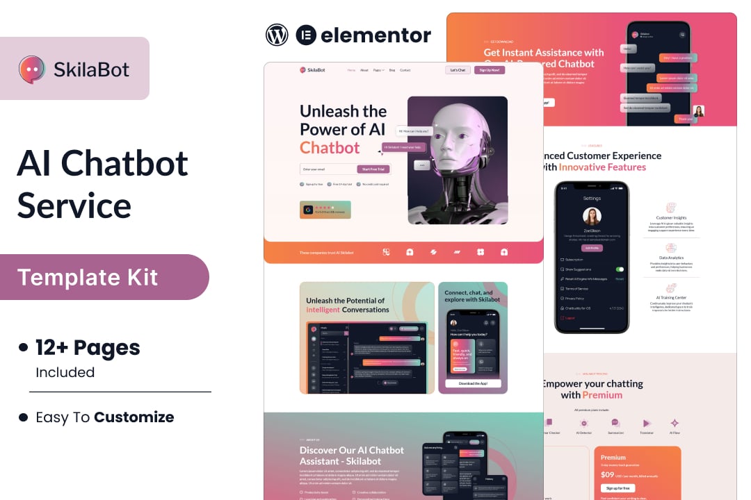 Skilabot- AI Chatbot Service Elementor Template Kit